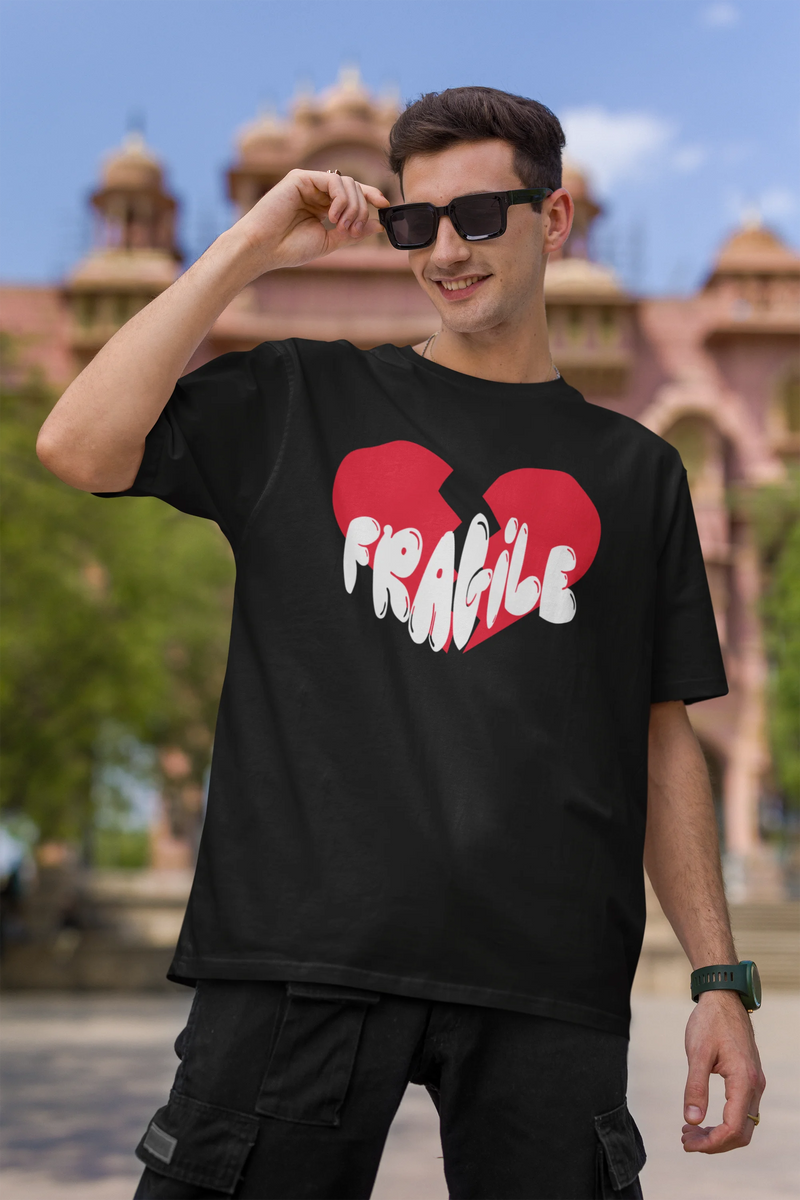 Fragile | Typography | Premium Oversized Half Sleeve Unisex T-Shirt ...